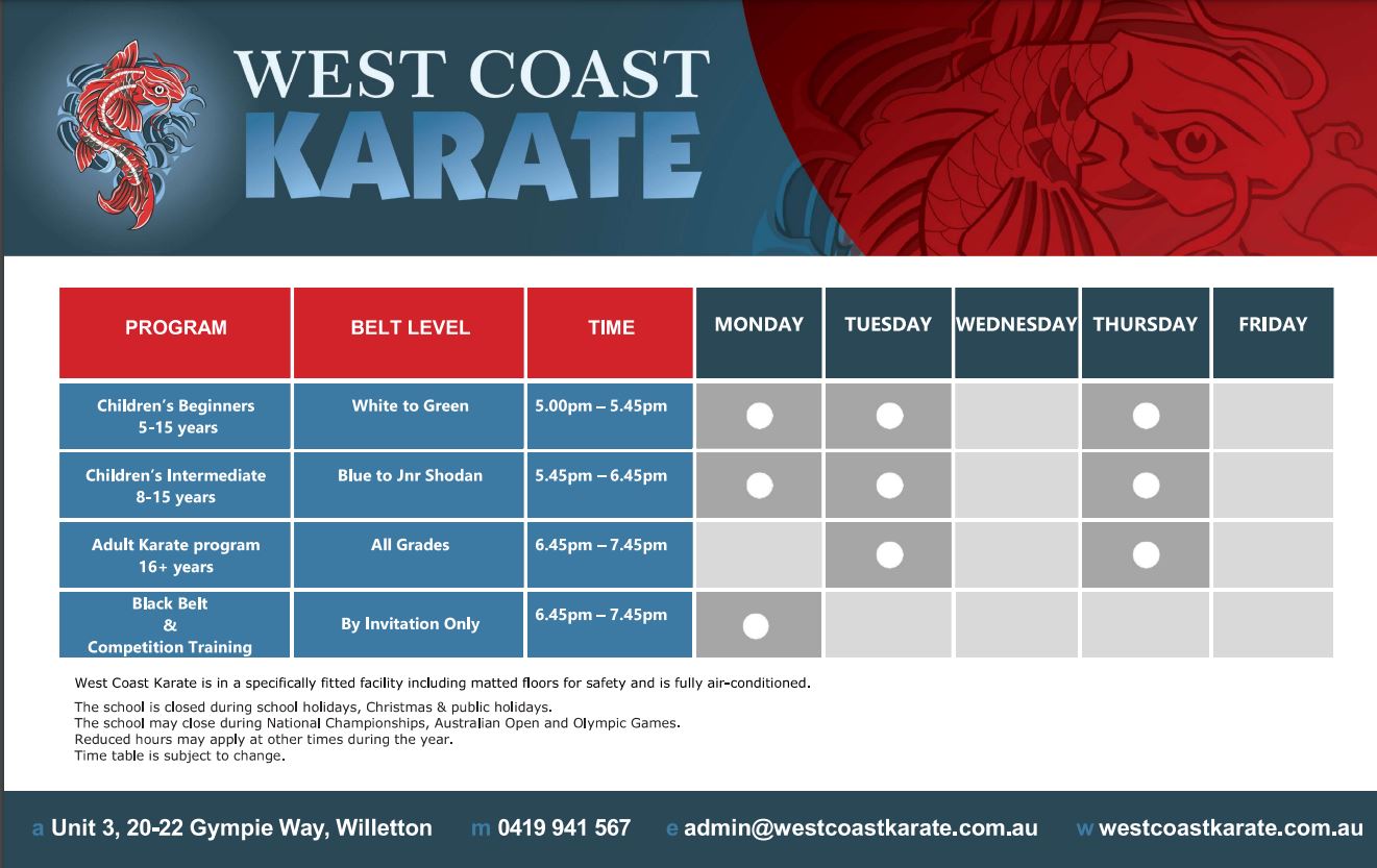 Timetable – West Coast Karate
